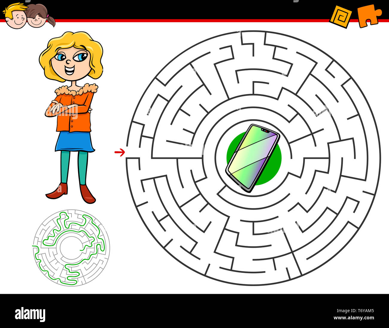 cartoon maze game with girl and phone Stock Photo - Alamy
