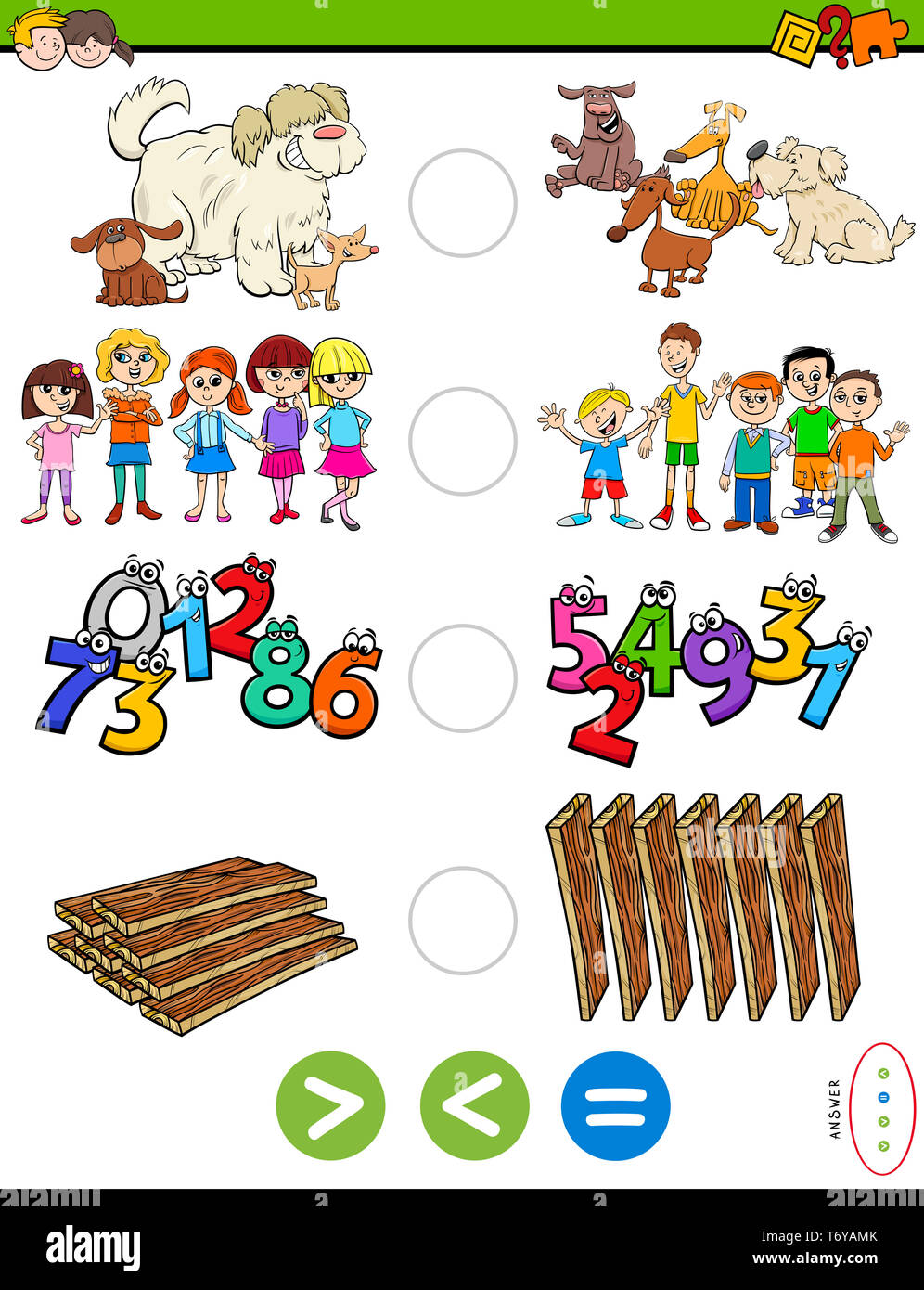 greater less or equal educational puzzle game Stock Photo - Alamy