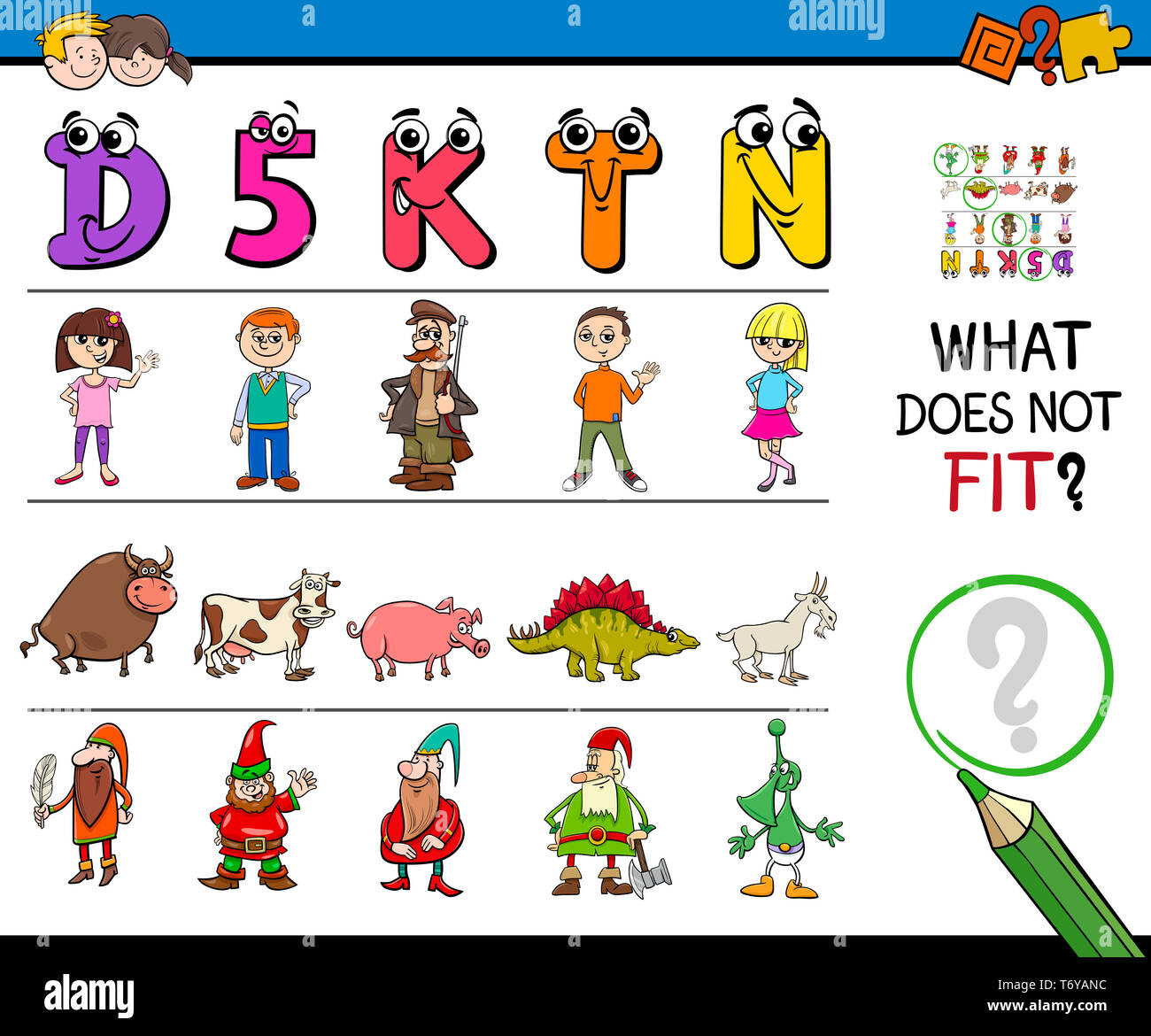 find wrong picture in a row educational game Stock Photo - Alamy