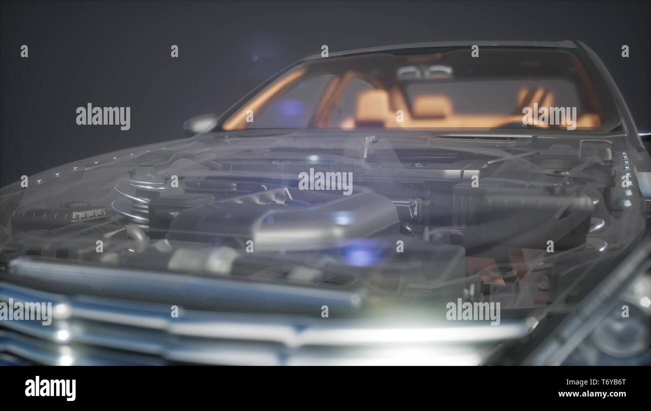 engine and other parts visible in car Stock Photo - Alamy