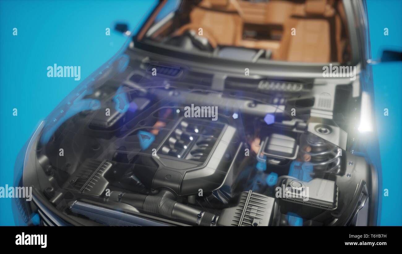engine and other parts visible in car Stock Photo - Alamy