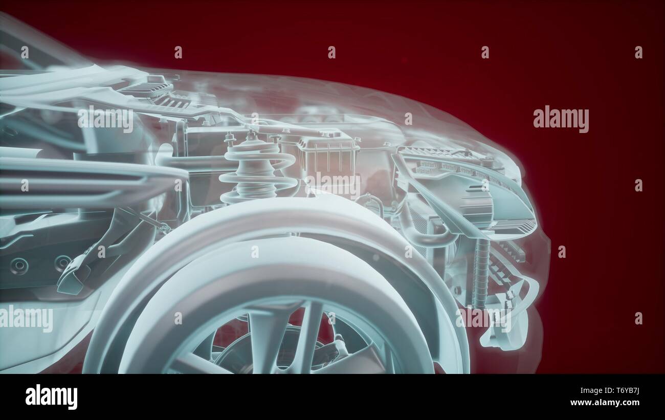 Holographic animation of 3D wireframe car model with engine Stock Photo ...