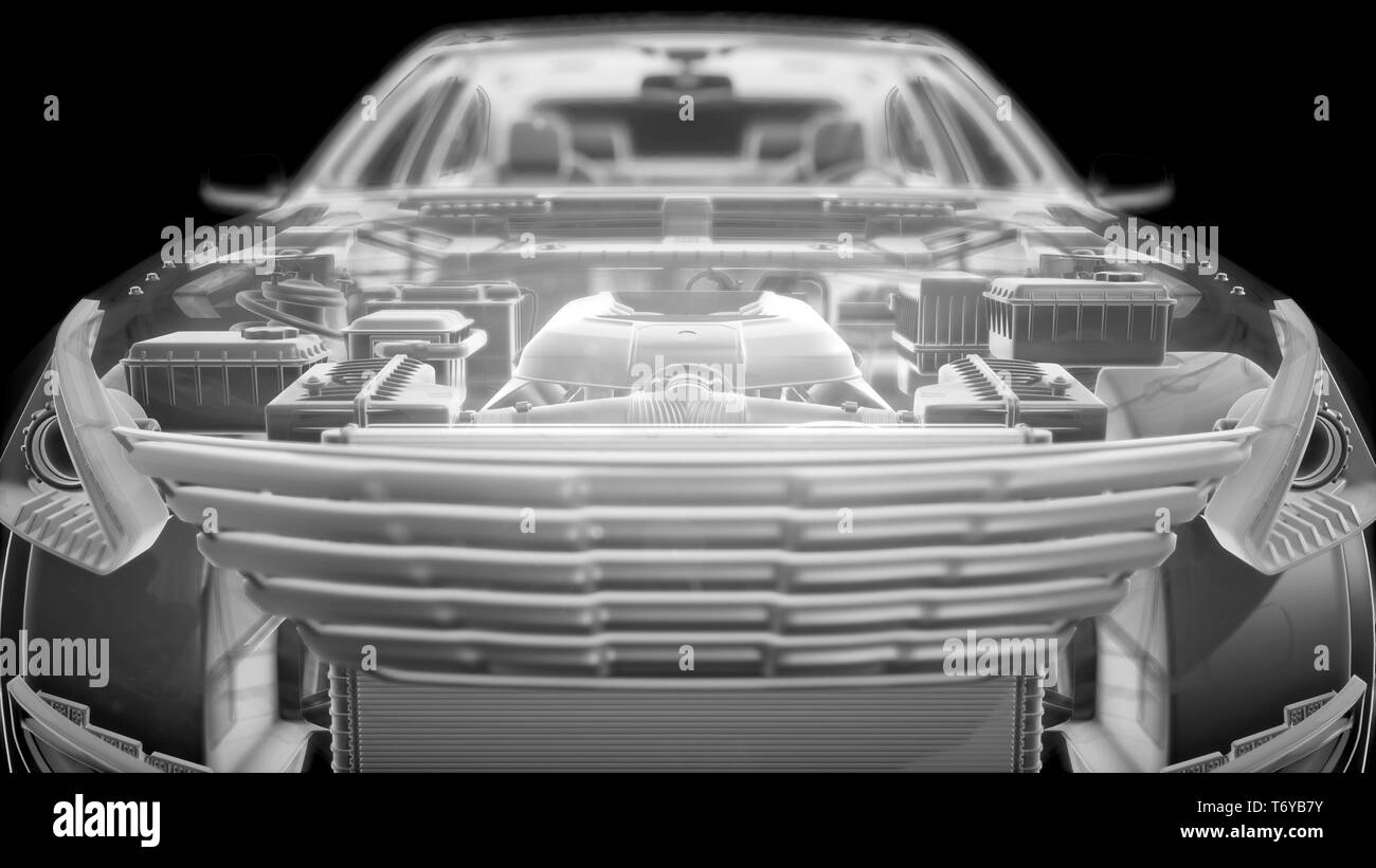 Holographic animation of 3D wireframe car model with engine Stock Photo ...