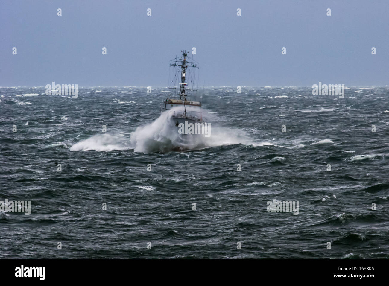 NATO military ship at sea during a storm Stock Photo - Alamy