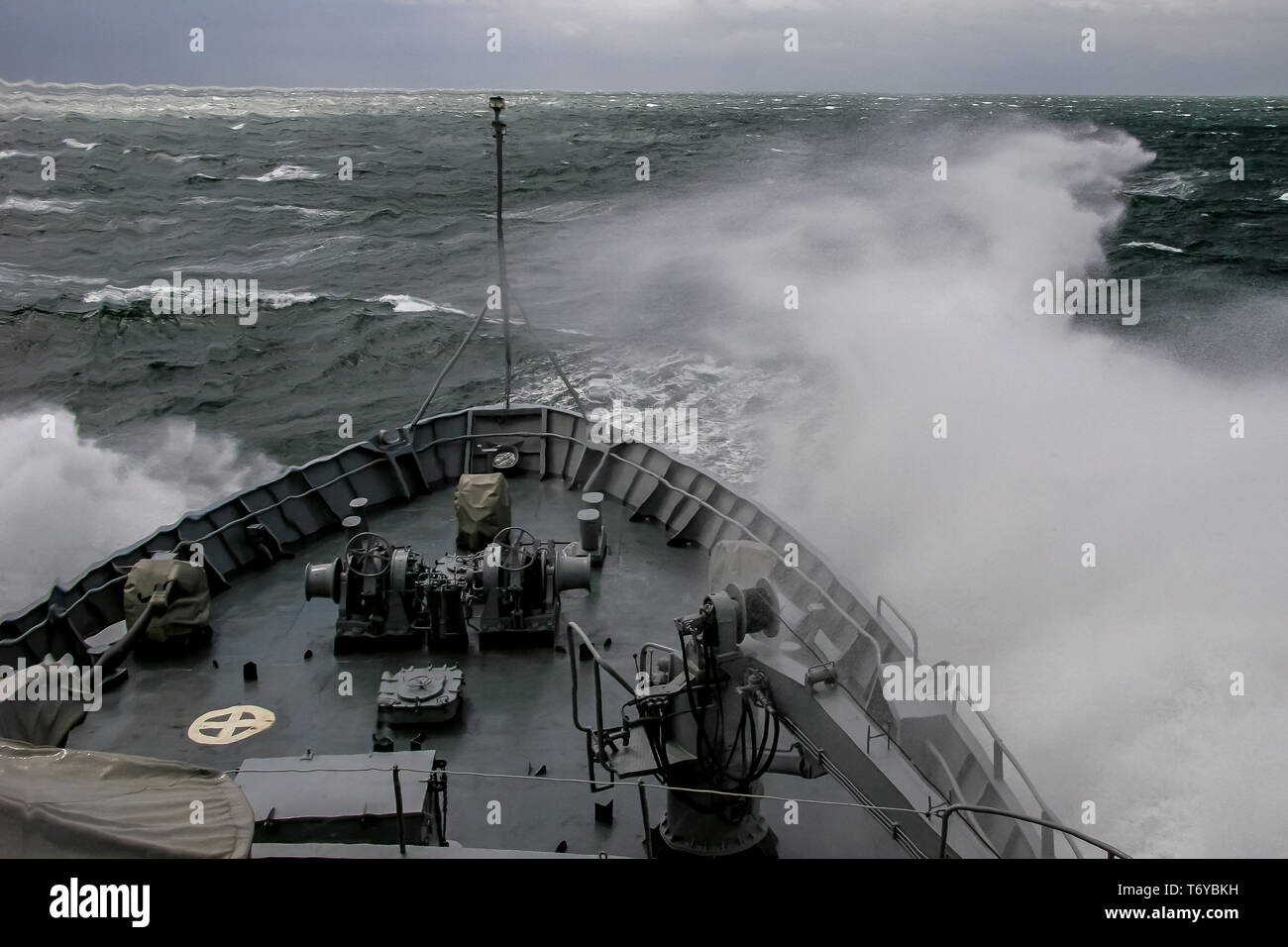 NATO military ship at sea during a storm Stock Photo - Alamy