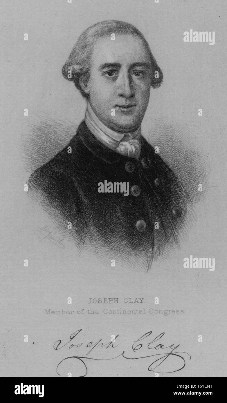 Engraved portrait of Joseph Clay, member of the Continental Congress ...