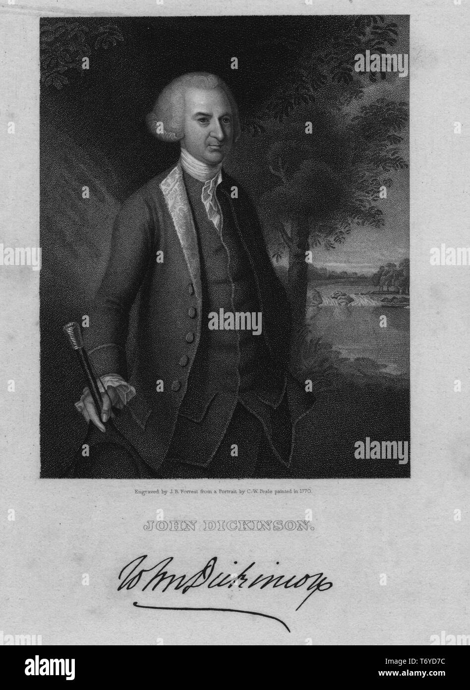 Engraved portrait of John Dickinson, a Founding Father of the United ...