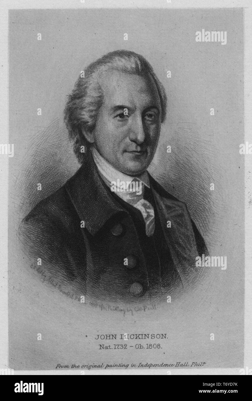 Engraved portrait of John Dickinson, a Founding Father of the United ...