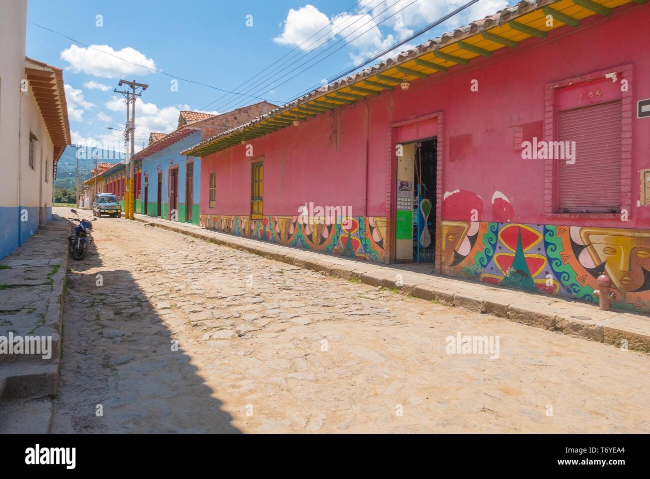 ancient colored houses in the streets of Raquira Colombia Stock Photo ...