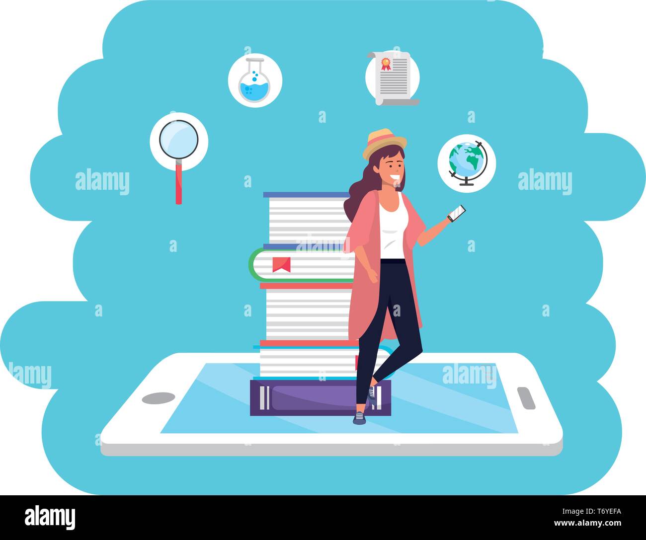 Online education millennial student woman wearing hat and kimono tablet ...