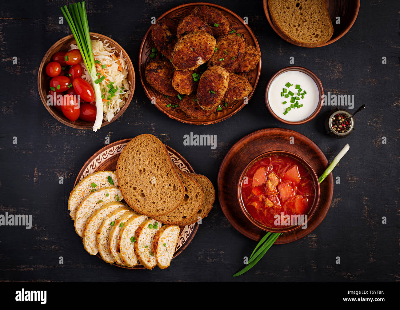 Traditional Ukrainian Russian borscht or red soup with juicy delicious ...