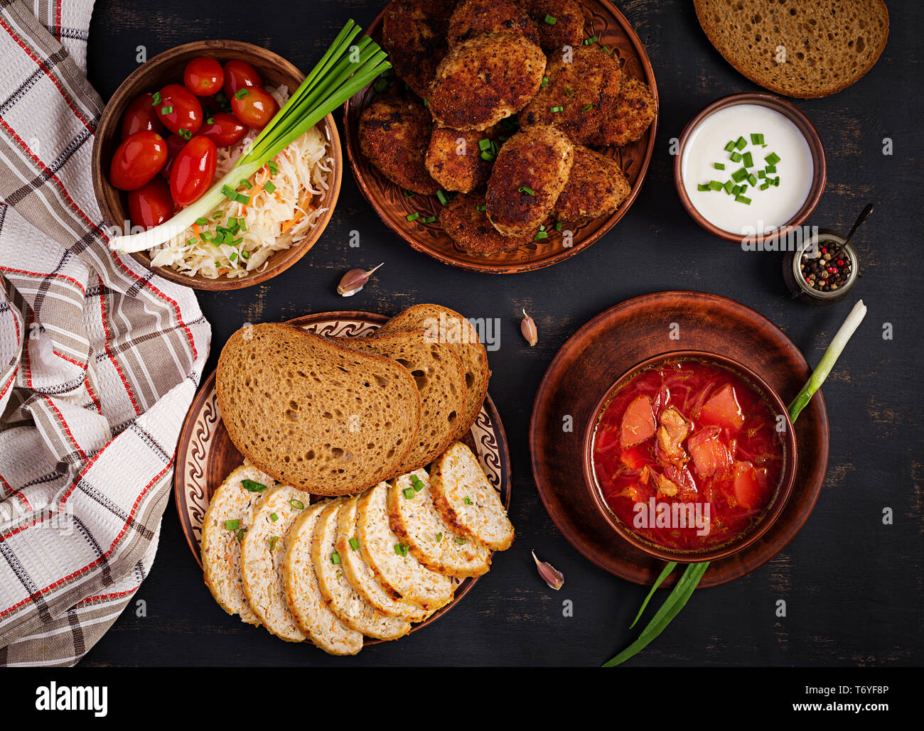 Traditional Ukrainian Russian borscht or red soup with juicy delicious ...