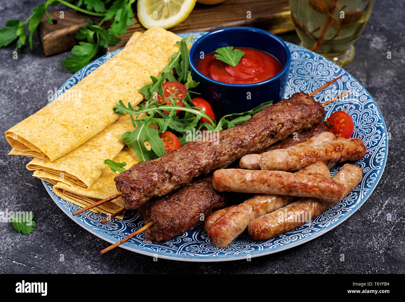 Turkish and Arabic Traditional Ramadan mix kebab plate. Kebab adana ...