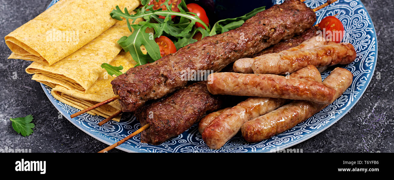 Turkish and Arabic Traditional Ramadan mix kebab plate. Kebab adana ...