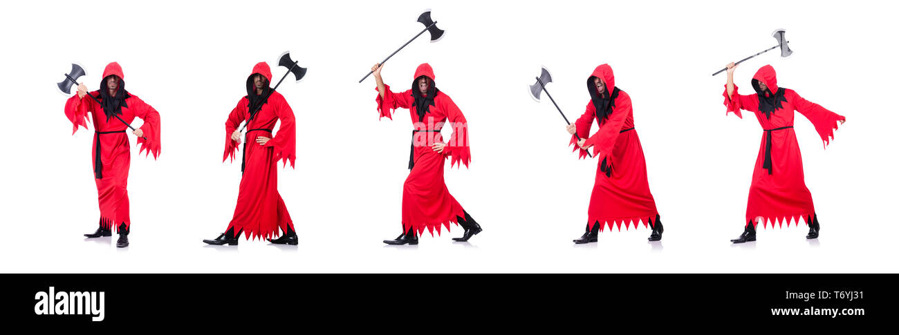 Executioner in red costume with axe on white Stock Photo - Alamy