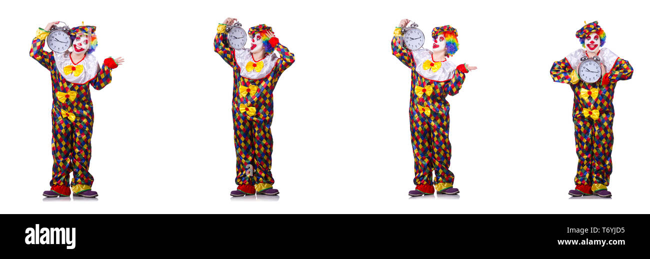 Funny male clown with alarm-clock Stock Photo - Alamy Funny male clown with alarm-clock Stock Photo - Alamy