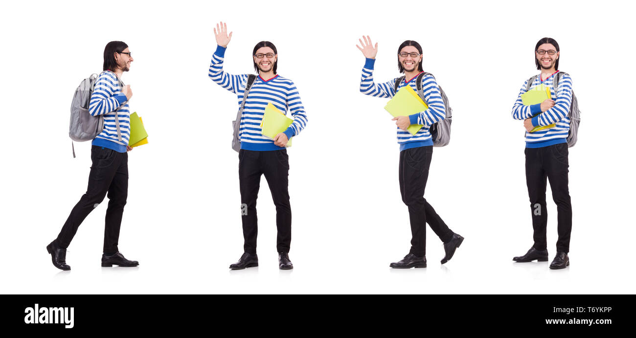 Student rushing to the lesson isolated on white Stock Photo - Alamy