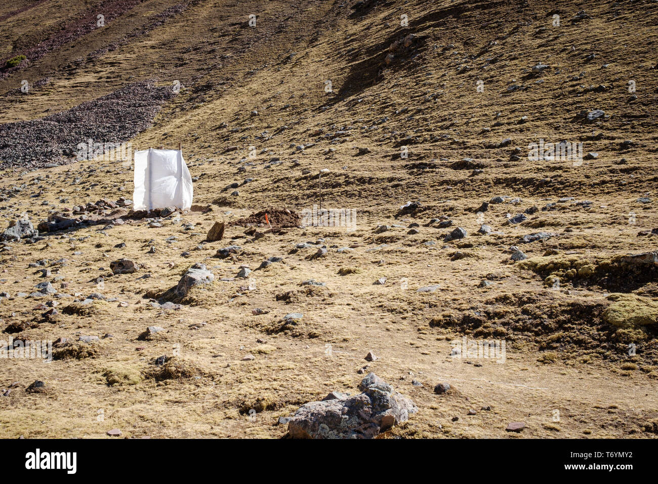 Outdoors toilets on the way to the Rainbow Mountain in Los Andes, Peru ...