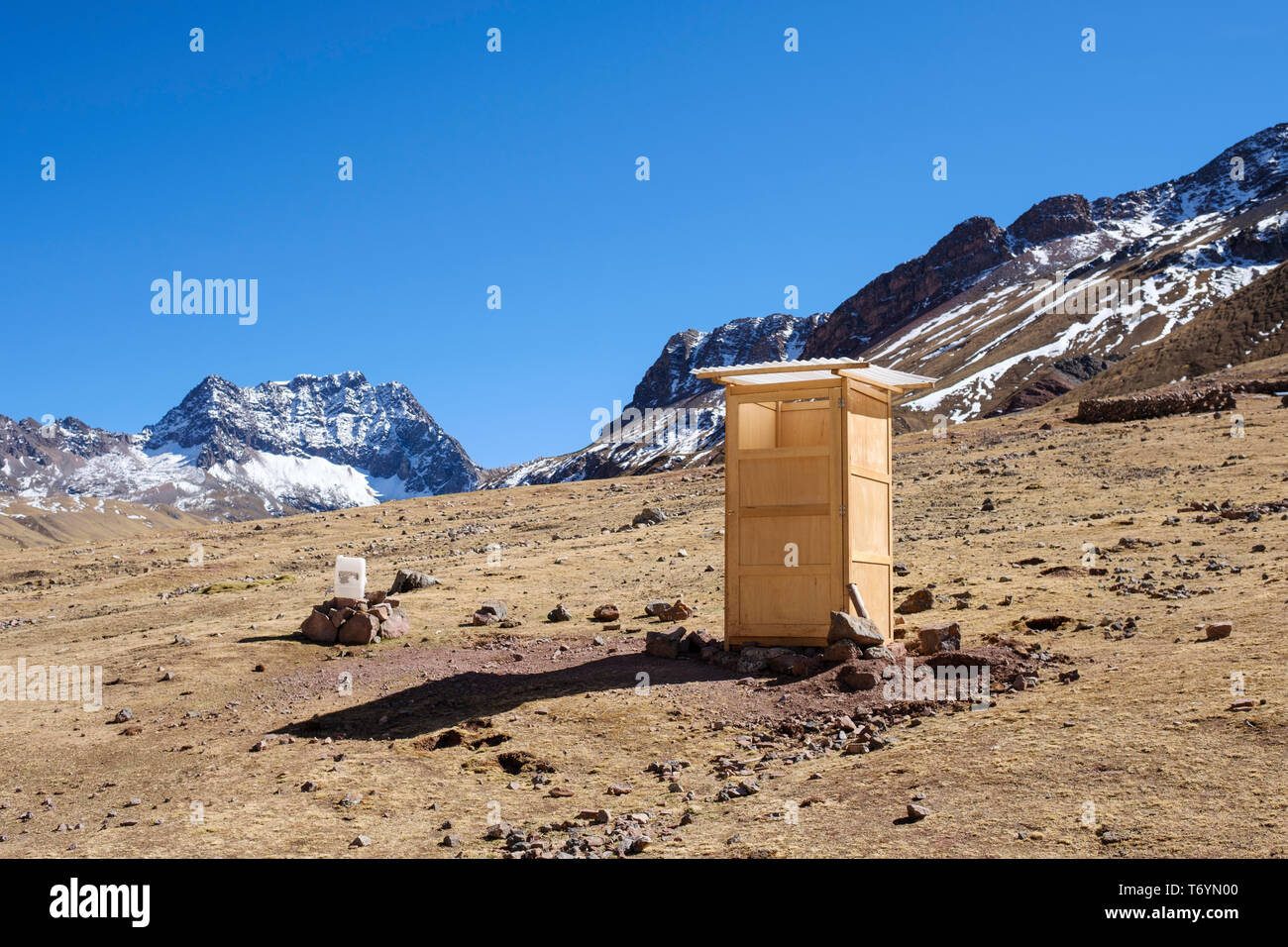 Outdoors toilets on the way to the Rainbow Mountain in Los Andes, Peru ...
