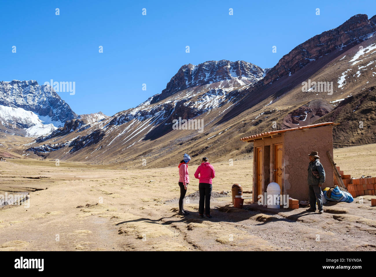 Outdoors toilets on the way to the rainbow Mountain in Los Andes, Peru ...