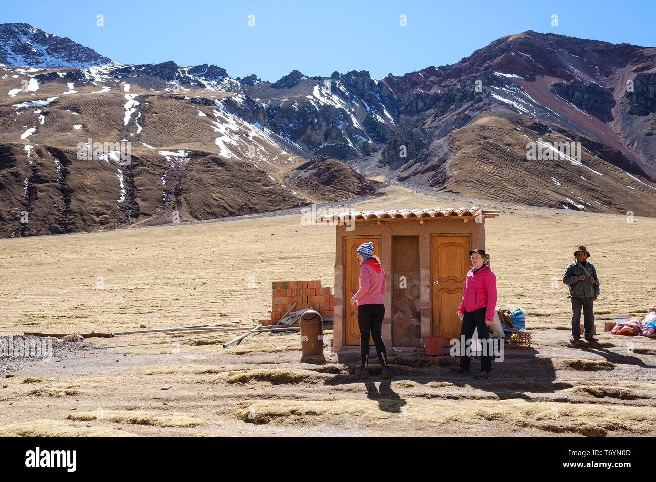 Outdoors toilets on the way to the Rainbow Mountain in Los Andes, Peru ...