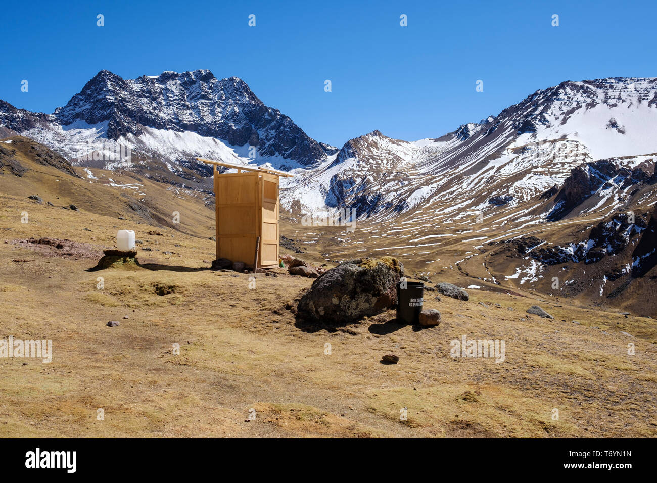 Outdoors toilets on the way to the Rainbow Mountain in Los Andes, Peru ...