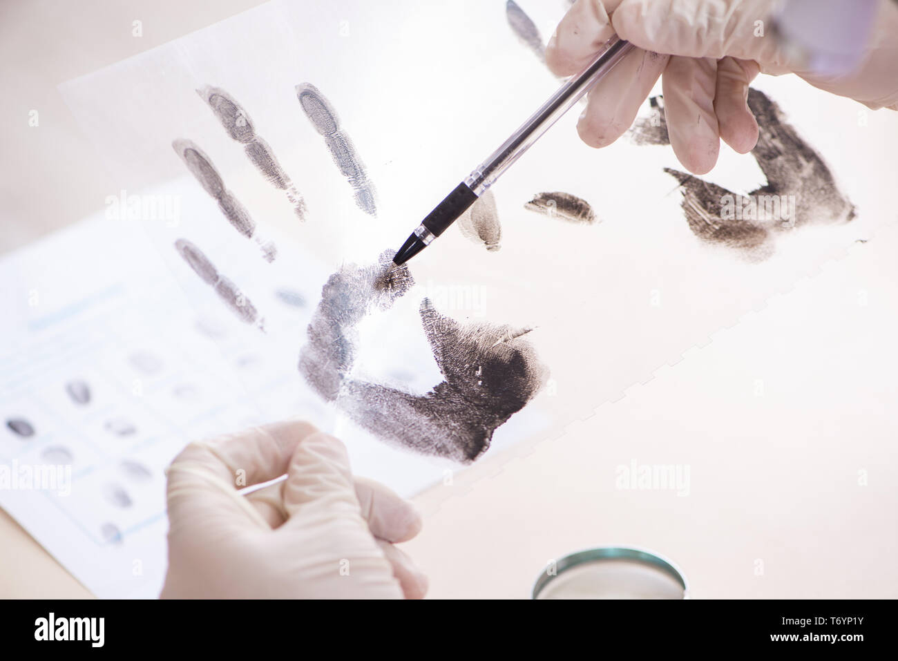 Forensic expert studying fingerprints in the lab Stock Photo - Alamy