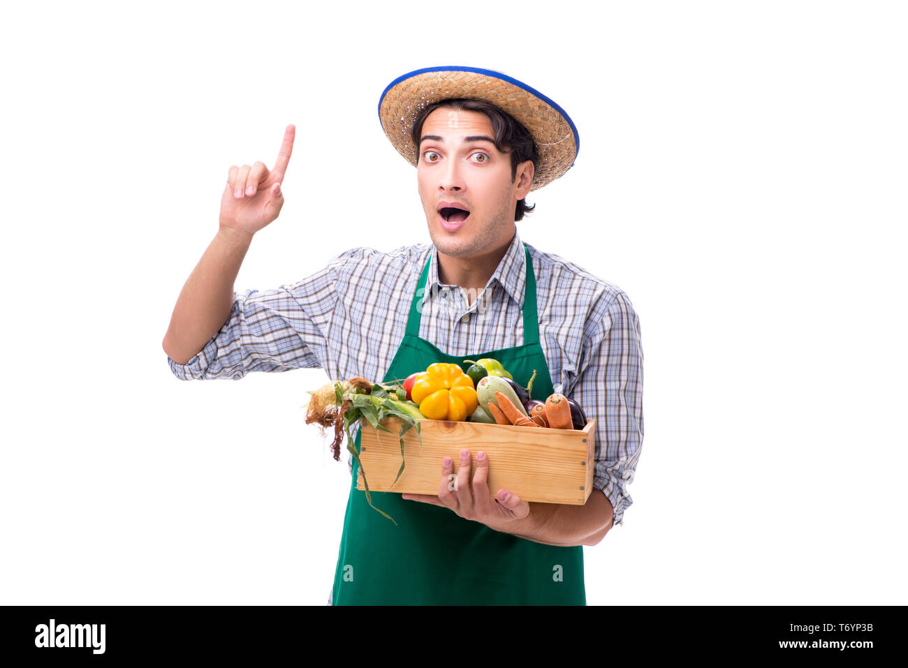 Young farmer with fresh produce isolated on white background Stock ...