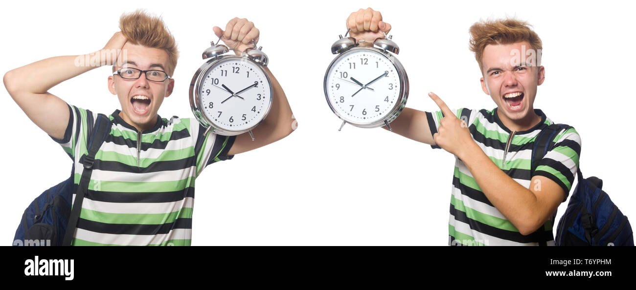 Young student with alarm-clock in time management concept Stock Photo ...
