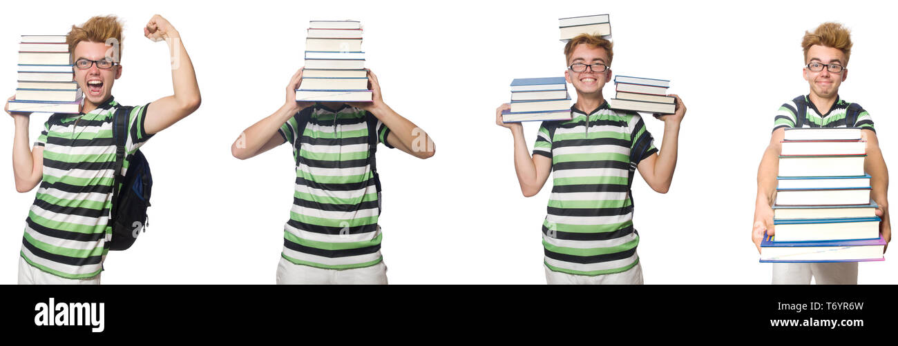 Young student with books isolated on white Stock Photo - Alamy