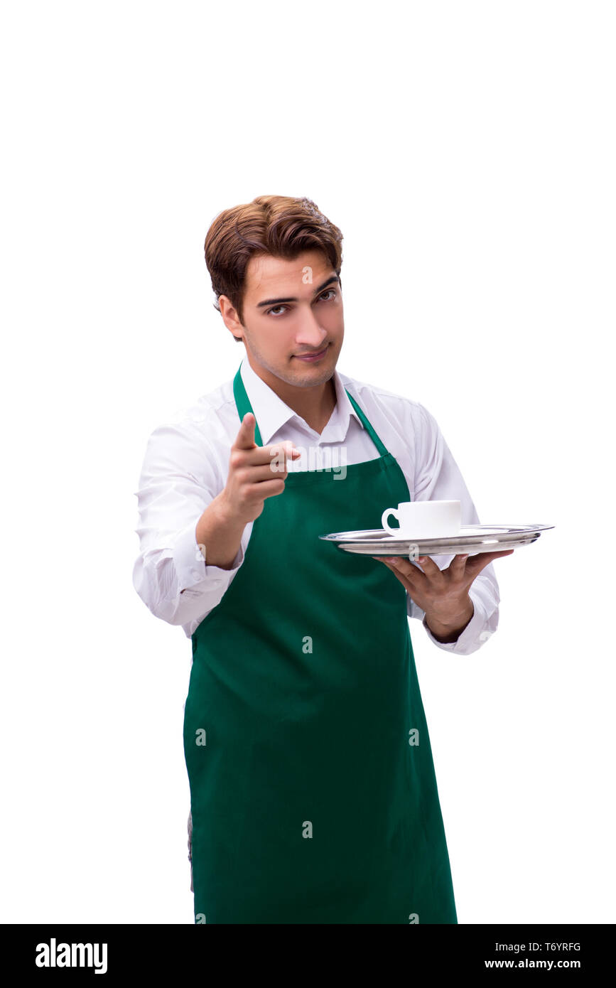 The young waiter isolated on white background Stock Photo - Alamy