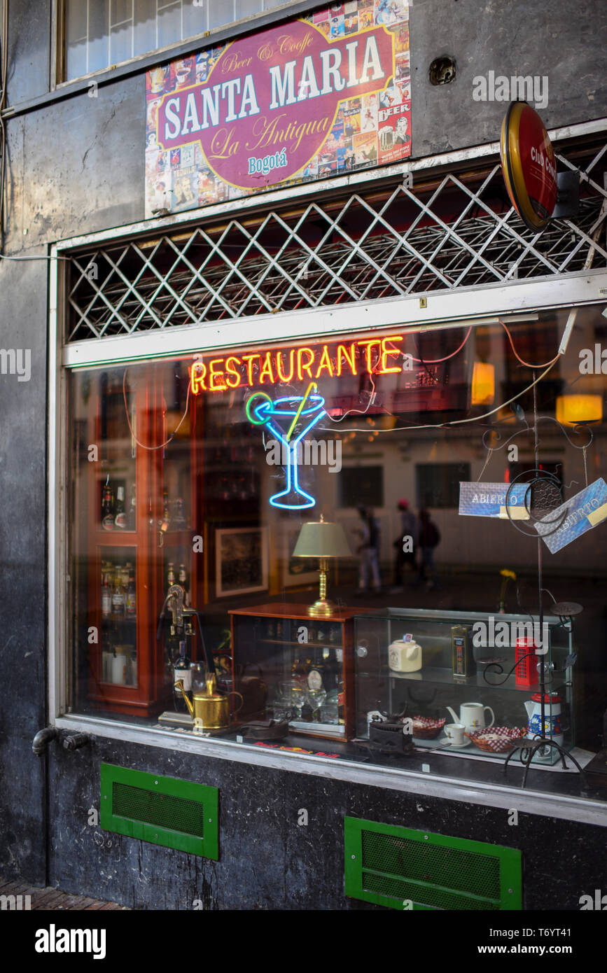 Restaurant display window in Candelaria, Bogota, Colombia Stock Photo ...