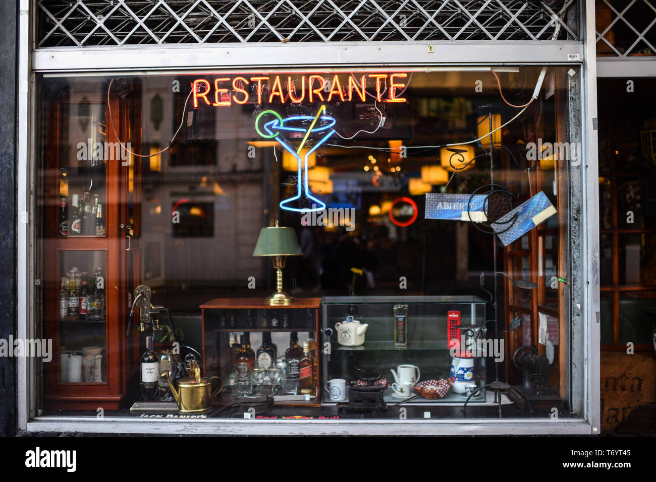 Restaurant display window in Candelaria, Bogota, Colombia Stock Photo ...