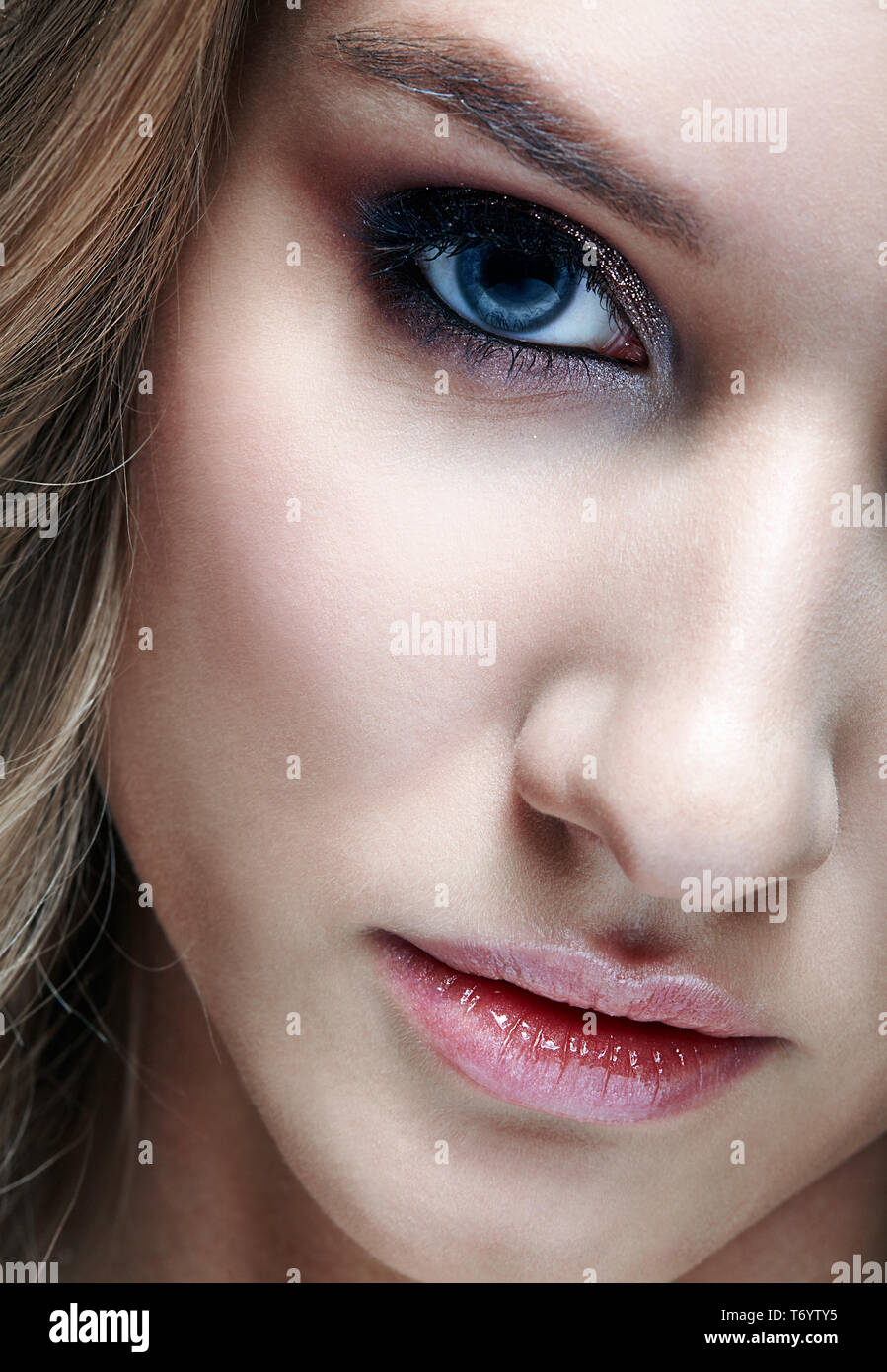 Closeup macro shot of human woman face Stock Photo - Alamy