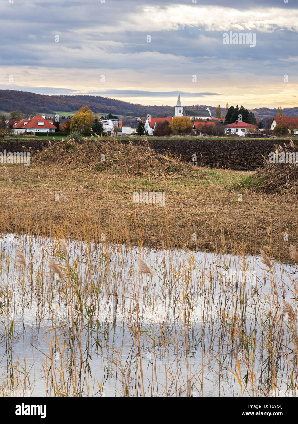 Village with pond Stock Photo - Alamy