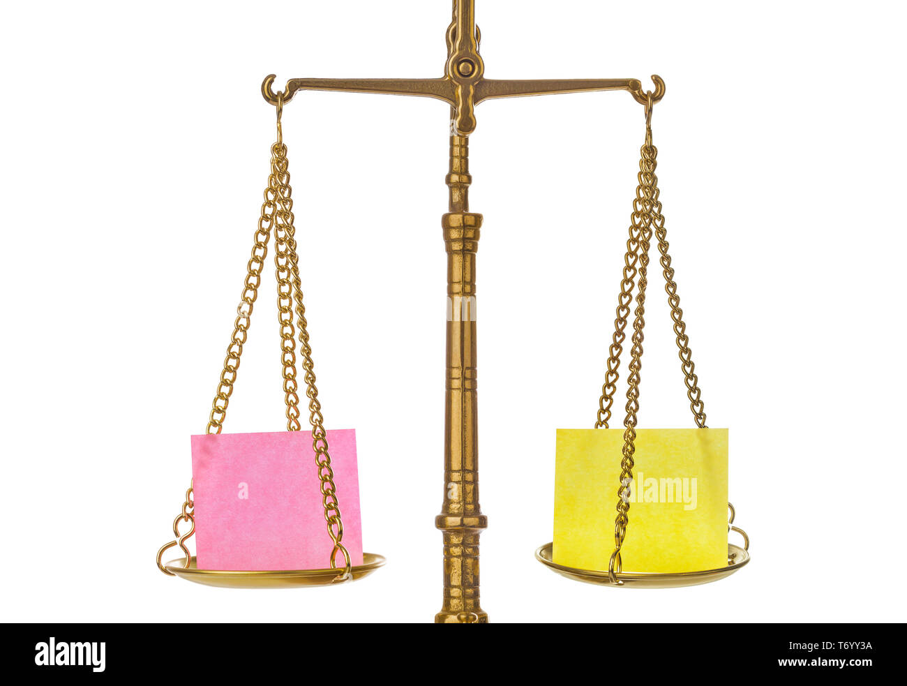 Golden weight balance scale with blank paper Stock Photo - Alamy