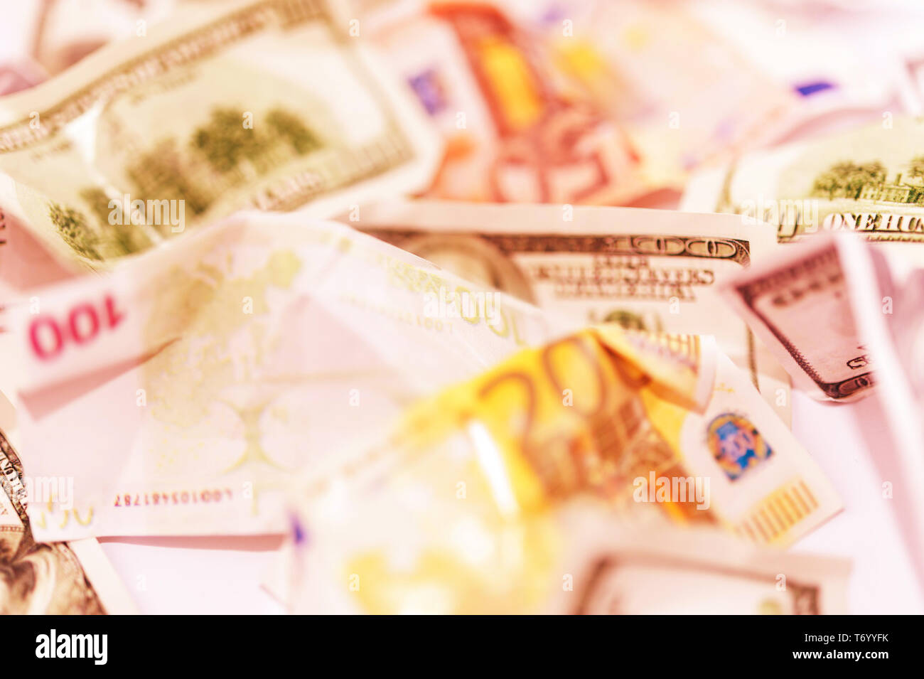 Fake dollars and euro crumpled money background Stock Photo - Alamy