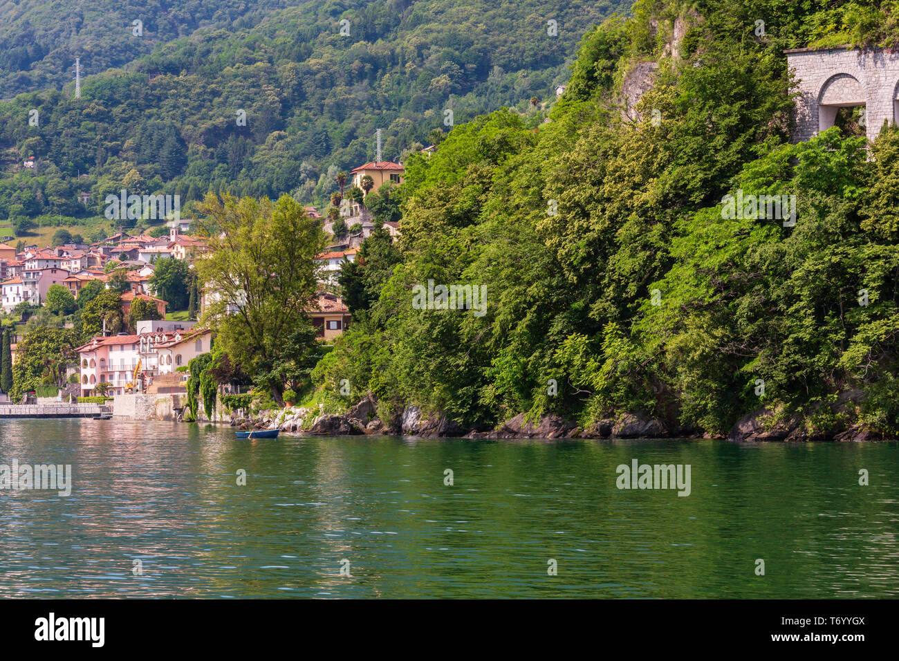 Lake Como shore from ship view Stock Photo - Alamy