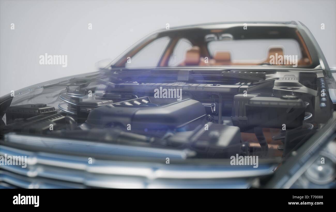 engine and other parts visible in car Stock Photo - Alamy