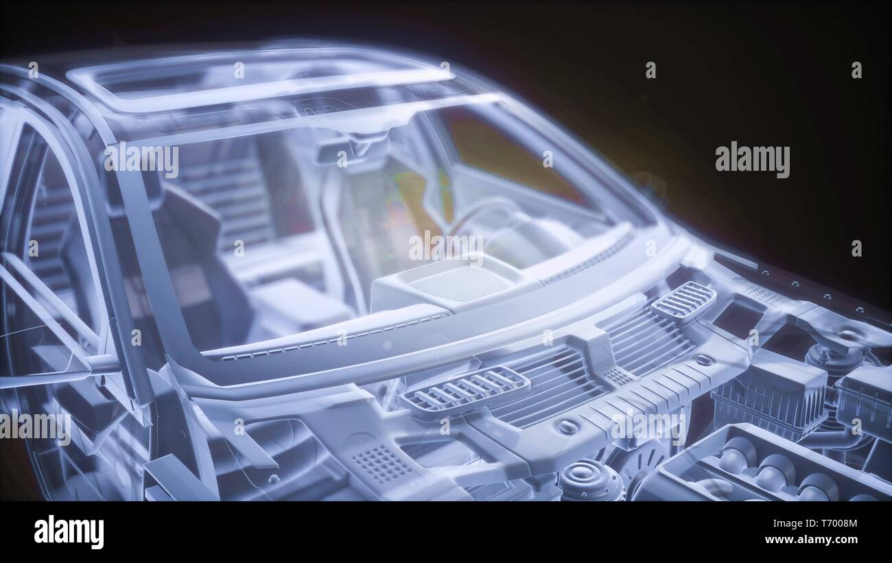 Holographic animation of 3D wireframe car model with engine Stock Photo ...