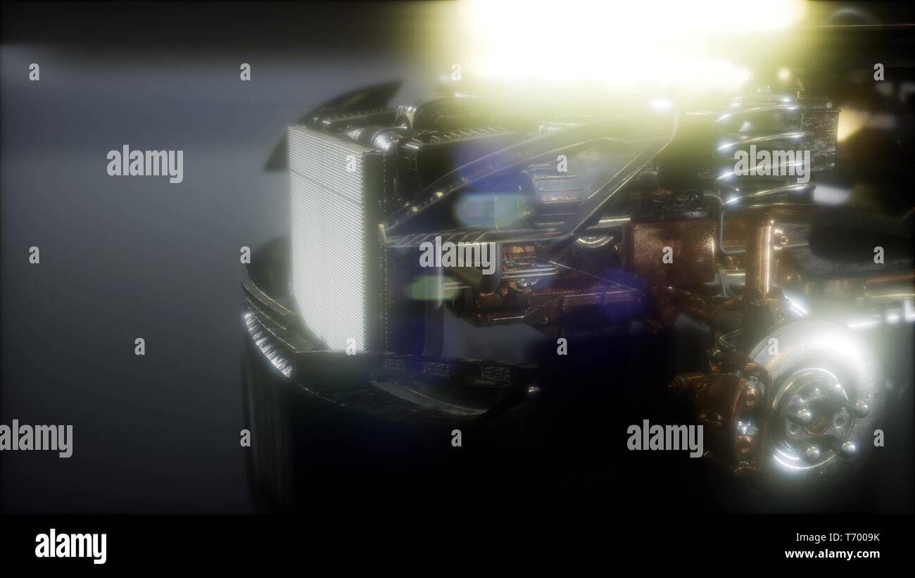 engine and other parts visible in car Stock Photo - Alamy