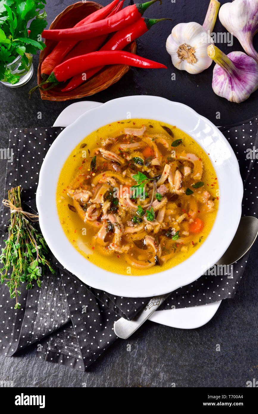 Traditional tripe soup in polish style with beef and vegetables Stock ...