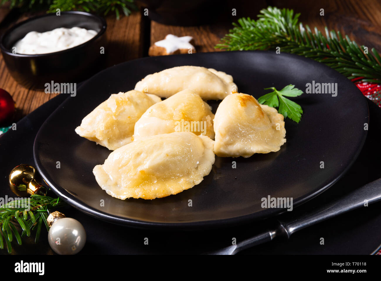 Polish Christmas pierogi with sauerkraut and mushrooms Stock Photo - Alamy