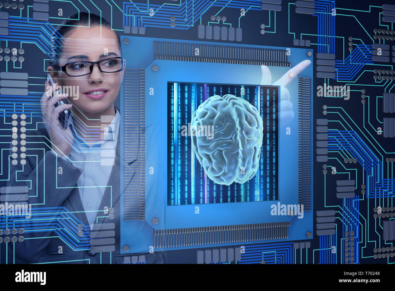 Cognitive computive concept with woman pressing buttons Stock Photo - Alamy