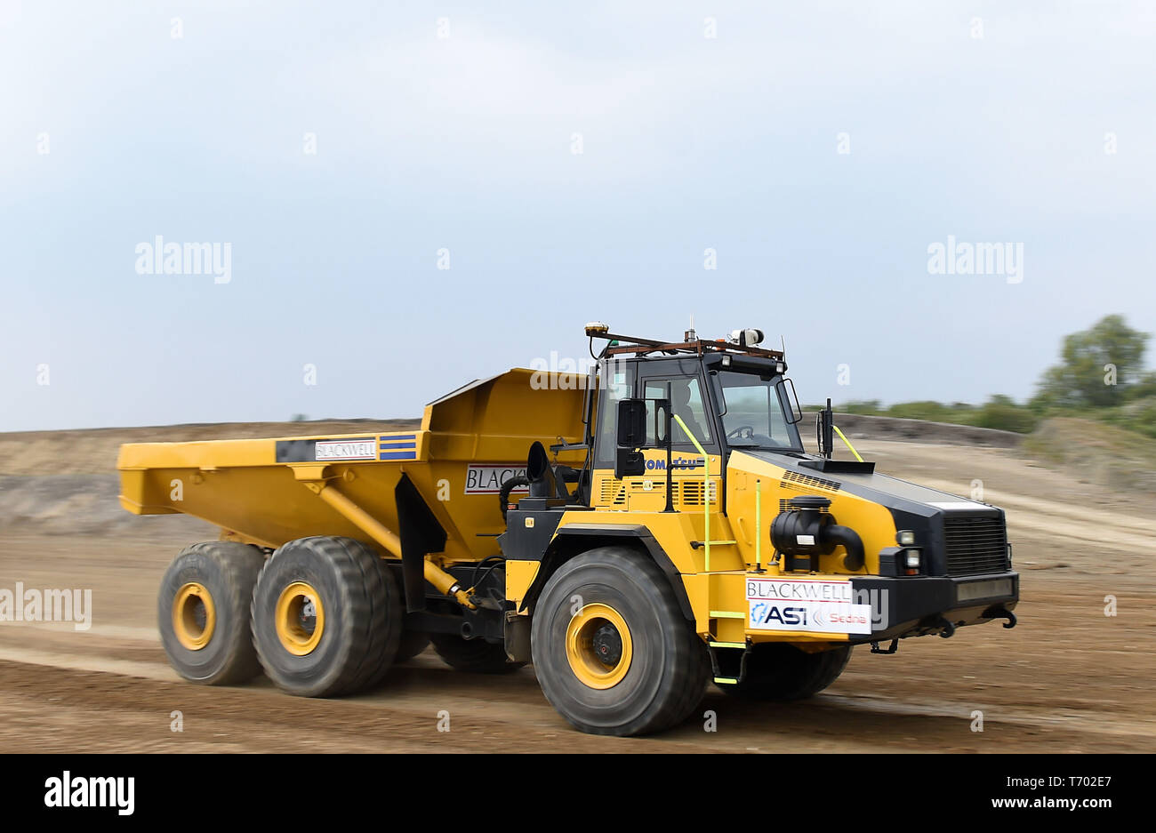 An automated driverless dumper truck during testing for the first time ...