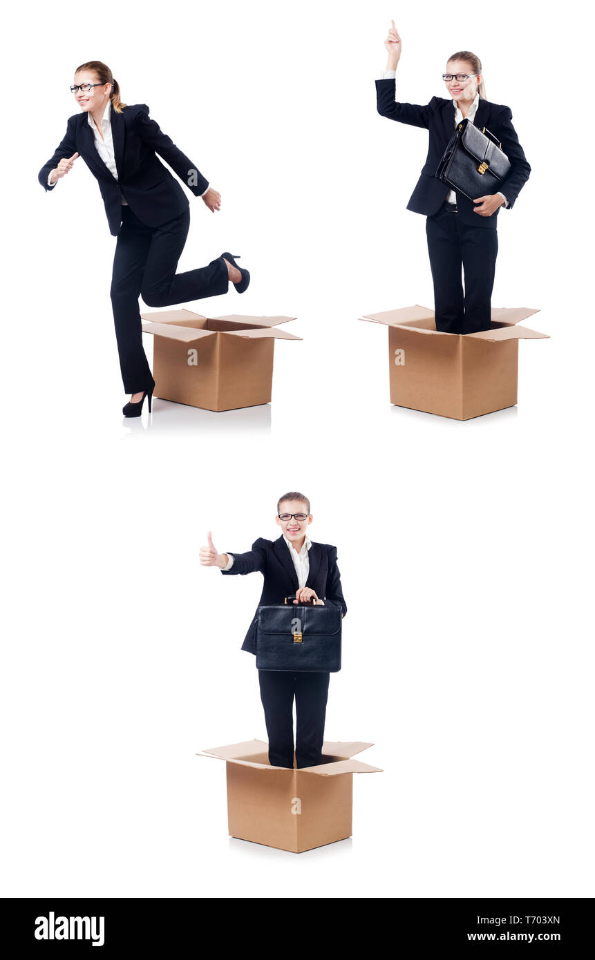 Woman in thinking out of box concept Stock Photo - Alamy