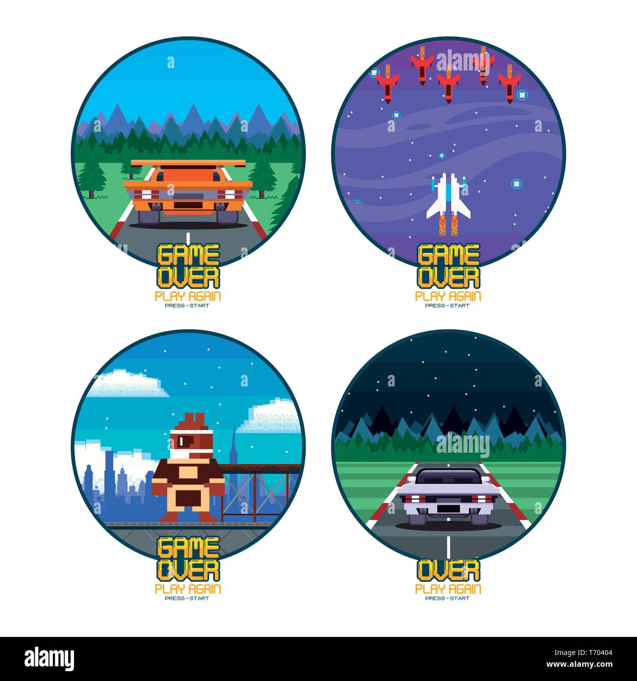 Retro videogame arcade set round frame Stock Vector Image & Art - Alamy
