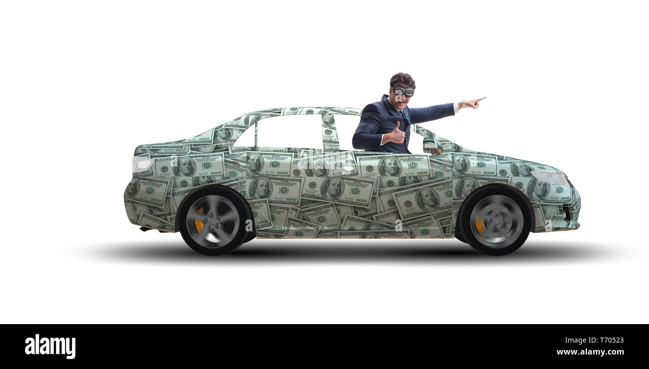 Businessman driving car covered with us dollars Stock Photo - Alamy