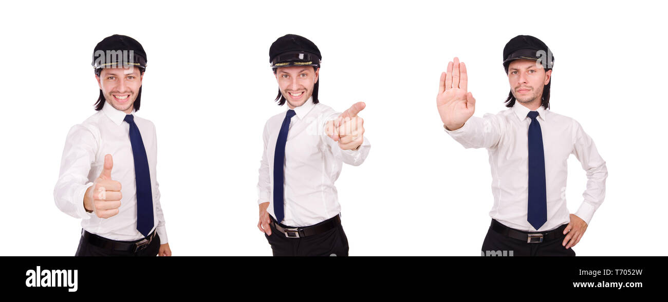 Funny pilot isolated on white Stock Photo - Alamy