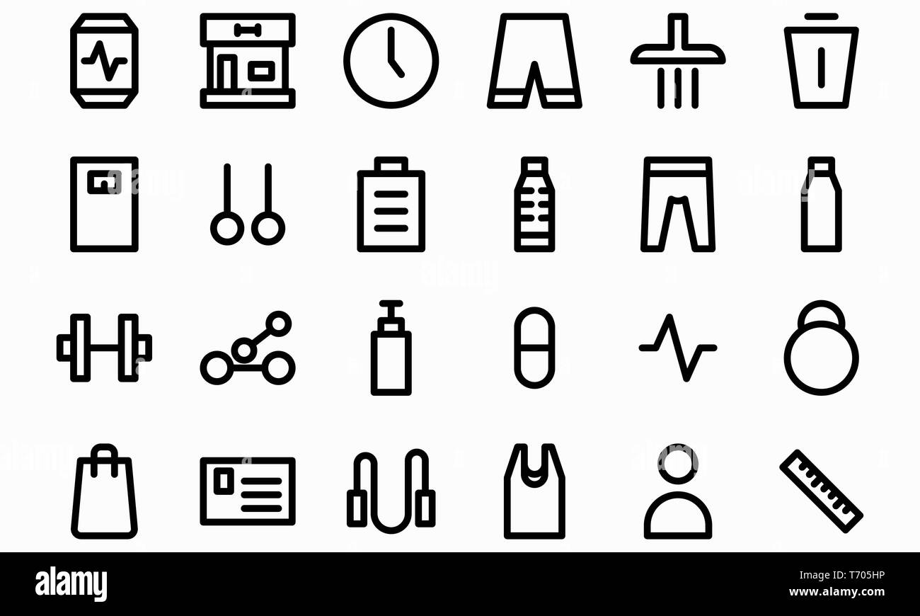 Fitness outline black icon set vector illustration. Editable stroke and ...